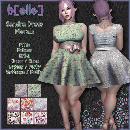 Second Life Marketplace - DEMO_b[ELLE] Sandra Dress Florals w/HUD
